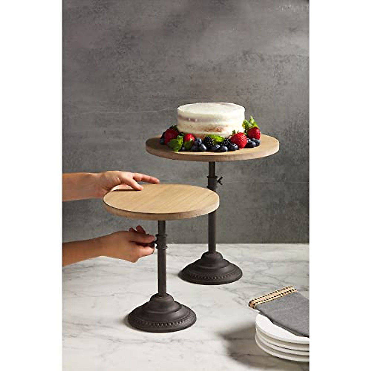 Mud Pie Wood and Iron Adjustable Server, 11" x 10", Small