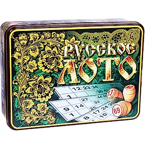 AEVVV Wood Russian Lotto in Metal Case with Russian Folk Patterns - Bingo Game Cards Set for Family