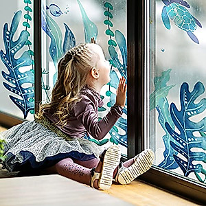 5 Sheets 3D Under The Sea Seaweed Wall Decals Sea Turtles Wall Stickers Ocean Grass Jellyfish Fish Removable Vinyl Wall Sticker for Kids Baby Bedroom Bathroom Living Room Wall Decor (Classic Style)