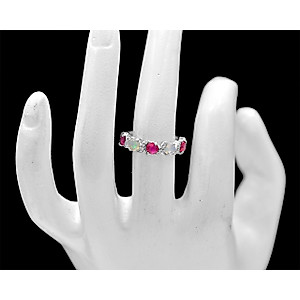 Natural 4 MM Ruby & Ethiopian Cut Opal Gemstone Ring 925 Sterling Silver July Birthstone Cluster Ring Opal Jewelry Birthday Gift For Wife (Sterling Silver, 8.5 US)