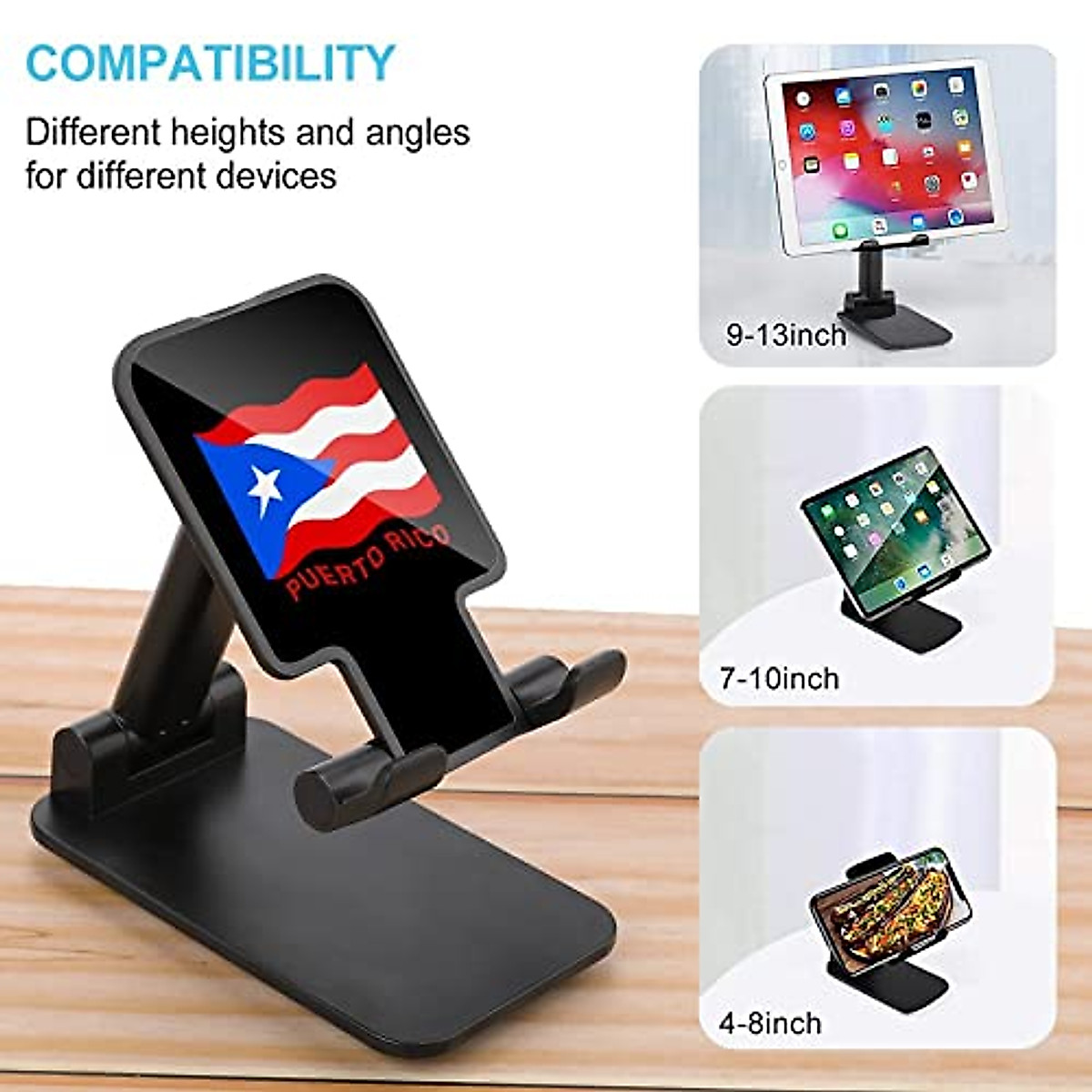 Puerto Rico Flag Foldable Desktop Cell Phone Holder Portable Adjustable Stand for Travel Desk Accessories