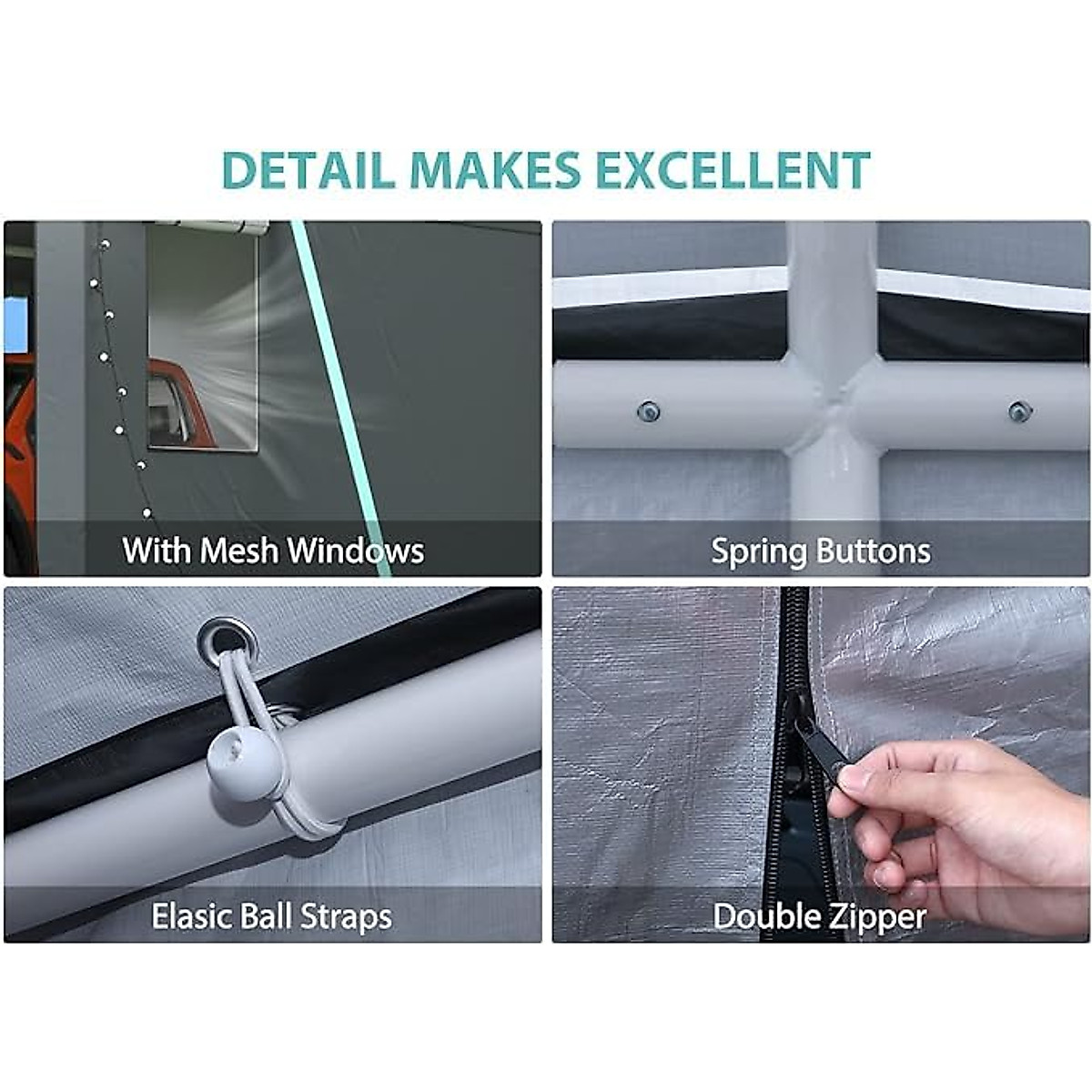 10x16 Carport, Heavy Duty Car Port with Galvanized Steel Frame, Removable Sidewalls & Doors, Portable Garage with Bindings, Sandbags and Lights, Car Shelter Shed Canopy for SUV, Truck, Boats