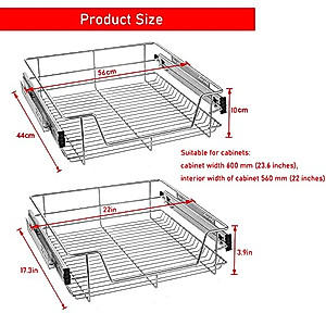 MYOYAY 2Pcs Pull Out Cabinet Organizer Bowls Dishes Storage Shelf Extendable Sliding Kitchen Drawer Heavy Duty Seasoning Cutlery Cookware Storing Basket Home Dining Organization