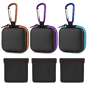 6 PCS Earphone Case Pouch with Carabiner, FineGood Earbud Case Bag Hard Portable Earphone Storage Bag Protective Snap Pouch for Earphone Headphone