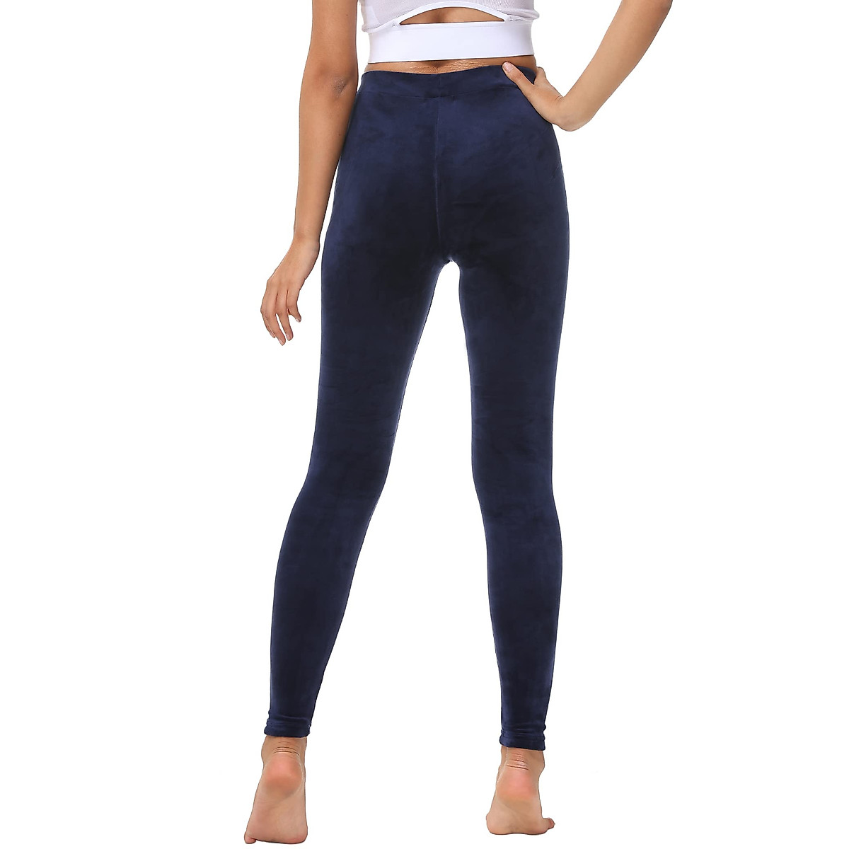 COZZYON Women Velour Leggings, High Waist Soft Leggings Warm Winter Velour Yoga Pants(Navy,M)