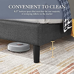 Yaheetech Queen Size Upholstered Bed Frame with Tufted Headboard, Platform Bed Frame with Sturdy Wood Slat Support and Fabric Mattress Foundation, No Box Spring Needed, Dark Grey