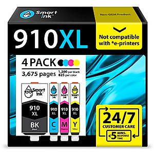 Smart Ink Compatible Ink Cartridge Replacement for HP 910XL 910 XL (Black XL & C/M/Y XL 4 Combo Pack) to use with Officejet Pro 8025 8020 8028 8035 8023 Officejet 8022 8010 8015