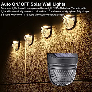 Solar Fence Lights, 6 Pack LED Solar Deck Lights - Waterproof - Easy Installation - Long lasting Battery - Beautiful Lighting Decoration - Amber LED Light, Outdoor Solar Light for Garden, Stairway