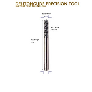 DelitonGude 5/16 x 4inch Extra Long Carbide Tungsten Square CNC End Mill,4 Fultes Suitable for Alloy Steels/Hardened Steels HRC55(Extra Long 5/16)