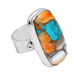 Silver Palace Natural Oyster Turquoise Gemstone 925 Sterling Silver Handmade Single Stone Ring For Unisex