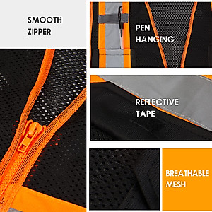 SULWZM High Visibility Reflective Safety Vest with Zipper and Pockets Black,XXL