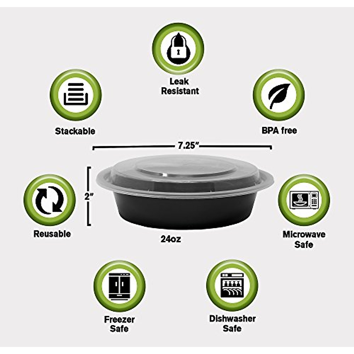 Meal Prep Container Reusable with Lids [25 Set- 24oz] Round Ideal-Lunch Container, Food Prep Containers, Food Storage Bento Box, Portion Control | Stackable | Microwave | Dishwasher | Freezer Safe.