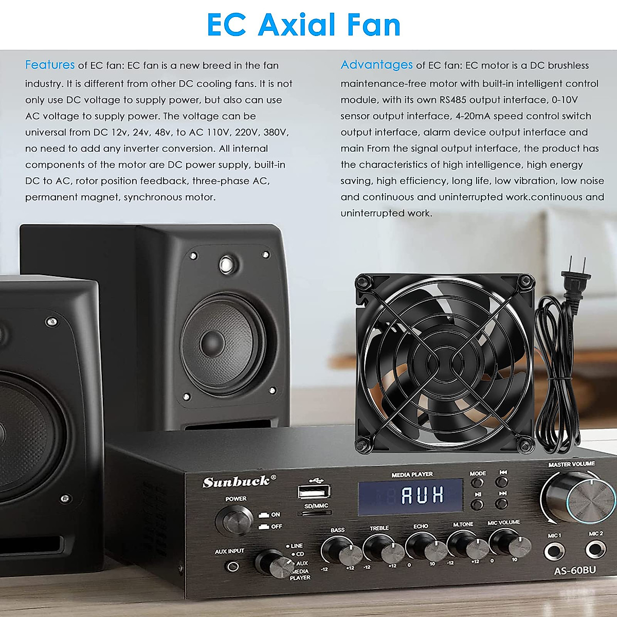 Qirssyn EC Axial Fan 80mm x 25mm 3inch AC 110V 115V 120V 220V 240V Dual Ball for Small Camper Refrigerator Projector Breaker Box Modem Stereo Receiver Cooling