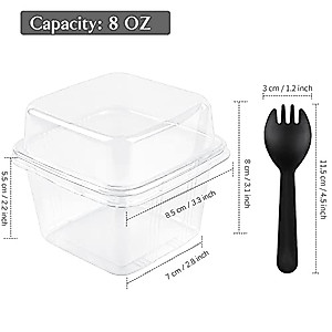 Qeirudu 50 Pack 8 oz Square Plastic Dessert Cups with Lids and Sporks, Disposable Cake Cups with Lids, Yogurt Parfait Containers for Fruit, Pudding, Mousse, Ice Cream and Strawberry Shortcake