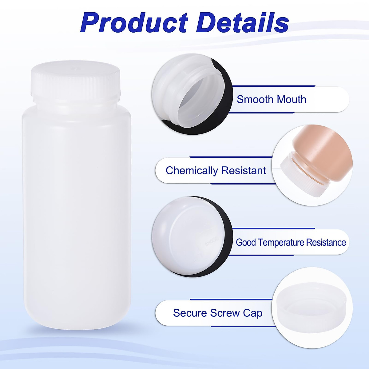 PATIKIL 15 Pcs 500ml Reagent Bottles, HDPE Wide Mouth Round Bottles with Screw Cap for Lab Water Reagent Liquids Solid Sample Storage Seal, Translucent White