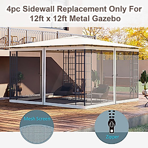 Outsunny 12' x 12' Universal Replacement Mesh Sidewall Netting for Patio Gazebos and Canopy Tents with Zippers, (Sidewall Only), Cream