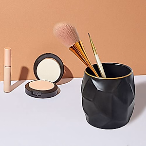 Ceramic Cute Pen Holder Stand Desk Pencil Cup Pot Organizer Makeup Brush Holders for Home Office, Black