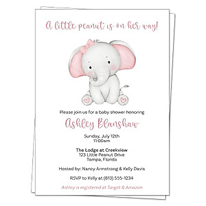 The Invite Lady Little Peanut Baby Shower Invites Customizable Girl Elephant Invitations (12 count)