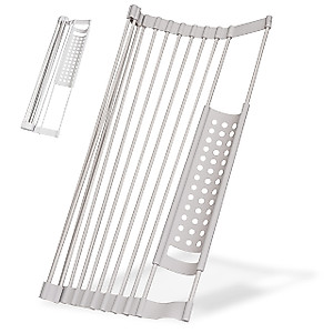 Over Sink Dish Drying Rack- Foldable Roll Up Dish Drying Rack- Portable Drying Rack for Kitchen Sink- Durable Dish Drainer- Space-Saver Kitchen and Sink Accessories- Dish Rack by Tasora (21"x13")