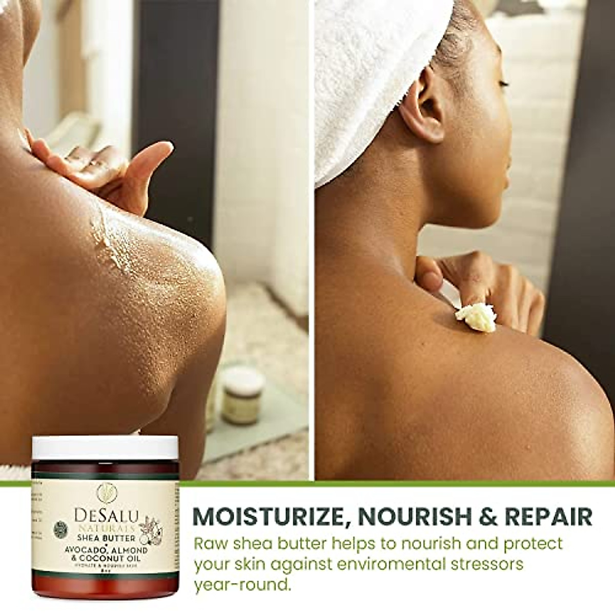 Desalu Naturals Pure Unrefined Shea Butter with Avocado Oil, Almond Oil & Coconut Oil - 100% Natural African Shea Butter for Skin - Safe for All Skin Types.