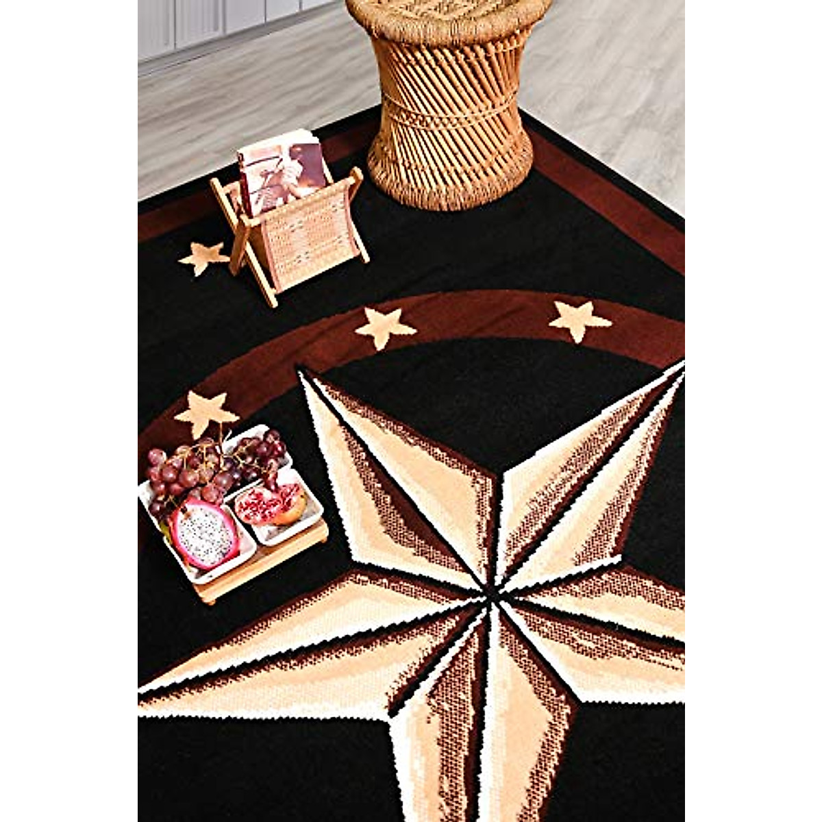Furnish my Place 625 Star Black Texas Western Star Decor Cowboy Area Rug, Stain Resistant Mat, Latex Backed Rugs, Black (2'x8')