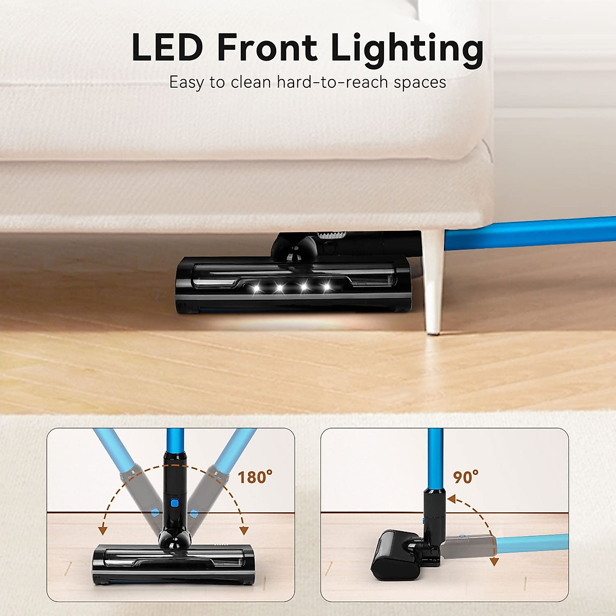 Aigostar Cordless Vacuum Cleaner, 25Kpa Powerful Vacuum Cleaner 6-in-1,LED Floor Lights, 2200mAh Battery Rechargeable Stick Vacuum,250W Lightweight Vacuum for Hard Floor Carpet Pet Hair,Blue