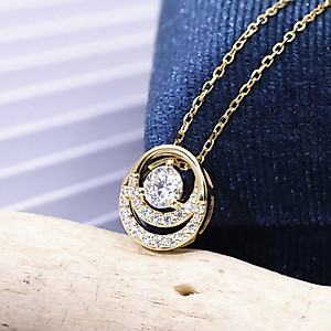 TIANYU GEMS 0.5 Ct Moissanite Necklace For Women S925 Sterling Silver Yellow Gold Plated Circle Pendant Necklace GRA Certificate DF VVS Color Moissanite Jewelry Chain 16+2 In