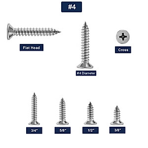 #4 x 3/4" Wood Screw 100Pcs 18-8 (304) Stainless Steel Screws Flat Head Phillips Fast Self Tapping Drywall Screws by SG TZH
