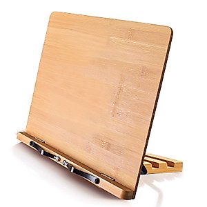 wishacc Bamboo Book Stand Cookbook Holder with 5 Adjustable Height 13.2 x 9.2"