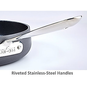 All-Clad Essentials Hard Anodized Nonstick 4 Piece Sauce Pan Set 8, 10.25 Inch, 4 Quart Pots and Pans, Cookware Black & HA1 Hard Anodized Nonstick Griddle 11 x 11 Inch Pots and Pans, Cookware Black