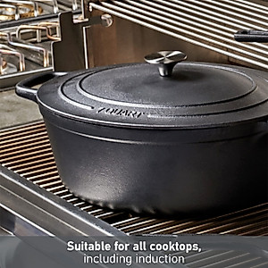 BBQ by MasterPRO - 7 Qt Pre Seasoned Cast Iron Oval Dutch Oven with Self Basting Lid and Stainless Steel Handle, 7 Quarts, Black
