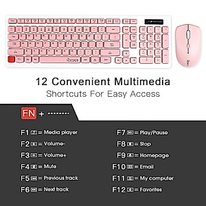 RECCAZR Wireless Keyboard and Mouse Combo, 2.4Ghz Full Size Wireless Keyboard and DPI Adjustable Mouse,Long Battery Life, Lag-Free Wireless Keyboard and Mouse for PC, Windows, Desktop, Laptop(Pink)