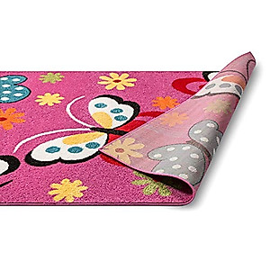 Well Woven StarBright Daisy Butterflies Modern Abstract Pink 3'3" x 5' Kids Area Rug