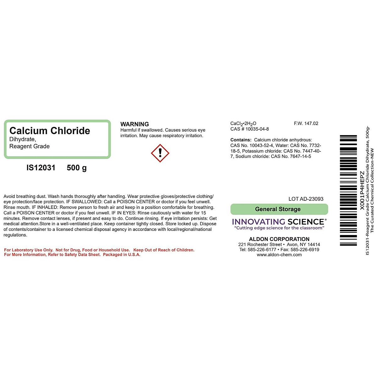 ALDON Innovating Science Reagent Grade Calcium Chloride Dihydrate, 500g - The Curated Chemical Collection