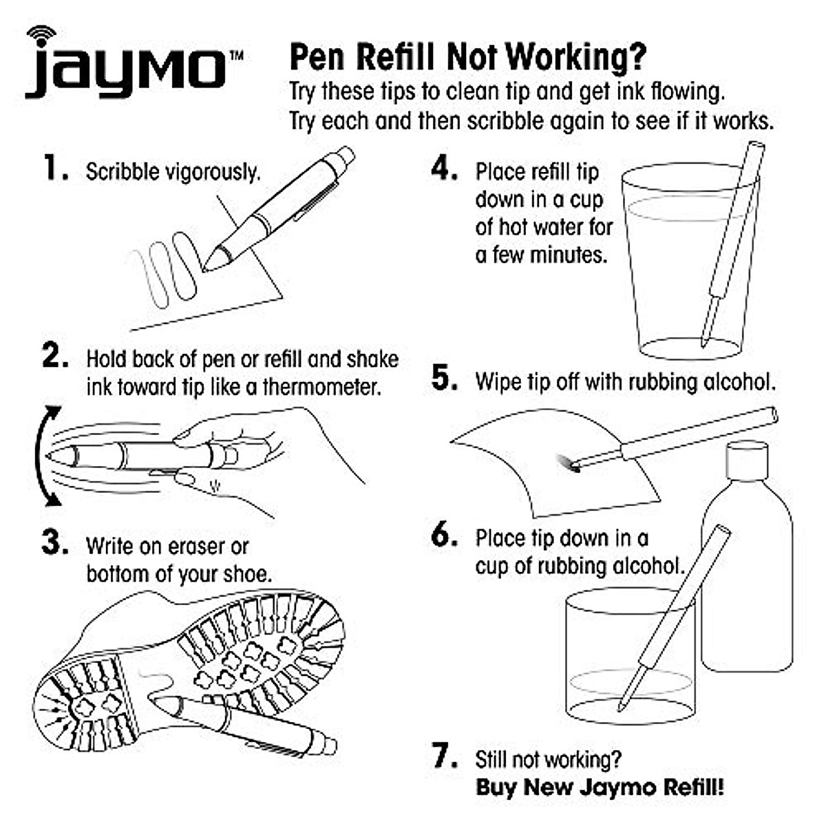 Jaymo 30525PP Compatible Pen Refills for Smooth Writing with .7 mm German Medium Tip and Ink, Black Gel Parker, 6 Refills