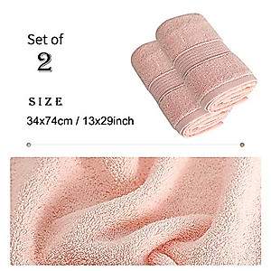 PiccoCasa Hand Towels 2-Pack 100% Cotton Ring Spun Highly Absorbent Soft Luxury Hotel & Spa Quality Hand Towel for Bathroom 13 x 29 Inches, Pink