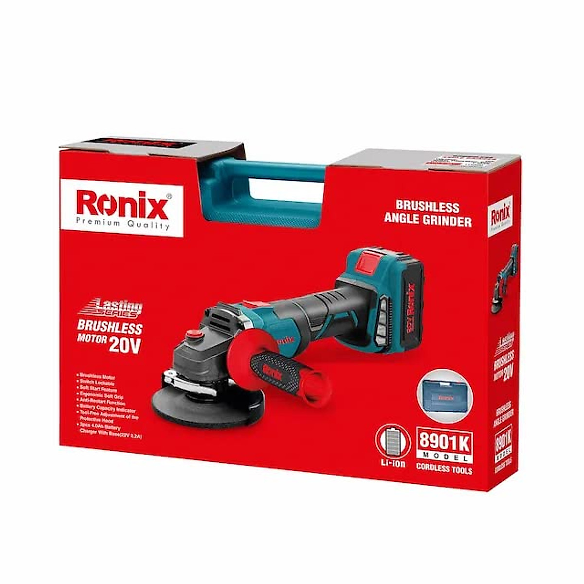 Ronix 8901K Cordless 4.5" Brushless Angle Grinder Kit w/ Case, Charger & 2 4ah Batteries