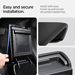 Spigen Center Console Non-Slip Armrest Cover Designed for Tesla Model 3 & Y 2025/2024/2023 with EZ Snap On Install [Not Compatible with New Model Y 2025 Refresh & Model 3 2025/2024 Refresh] - Black