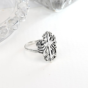 AeraVida Victorian Swirl Cross Hidden Heart Sterling Silver Ring | Elegant Patterned Silver Ring for Women | Vintage Statement Ring Gift | Size (7)