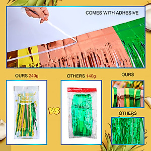 LOLStar Hawaiian Luau Party Decorations, 2 Packs of 3.3x6.6 ft Green Brown and Yellow Foil Fringe Curtains Tinsel Photo Booth Props, Streamer Backdrop for Hawaiian Tropical Party Decorations