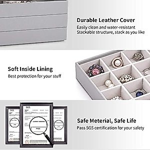 Vlando Jewelry Trays Stackable Showcase Display Drawer Organizer Storage- Multi-Purpose,Multiple Combinations, Large Capacity Multi-Layer Design and Fashion(Grey)