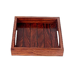 ETROVES 8x8 Inch Wooden Serving Small Tray Decor Coffee Table Tea Couch Bed Decorative (Brown)