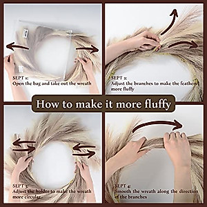 Perfnique Pampas Grass Wreath, Faux Pampas Wreath for Front Door, Artificial Pampas Grass Wreath for All Seasons, Boho Wall Decor, Farmhouse Pampas Garland, DIY Wreath Flower Arrangement (Ivory)