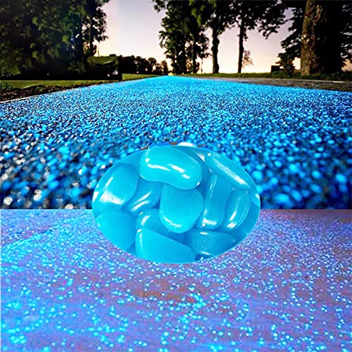 WenErJie Glow in The Dark Rocks, 100PCS Fairy Garden Decorations Stones, Outdoor Decor for Patio Stepping Stone Kit, Pebbles for Plants/Yard/Backyard/Fish Tank/Pool Stuff (Blue/100pcs)