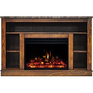 Cambridge Seville 47'' Freestanding Electric Fireplace with Log Insert, Remote, Multi-Color Flame, Walnut Mantel, For Rooms up to 210 Sq.Ft., Adjustable Heat Settings, Timer