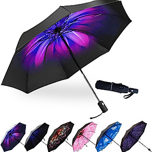 LLanxiry Compact Travel Umbrella,Windproof Waterproof Stick Umbrella Anti-UV Protection Golf Umbrellas(Orchid)