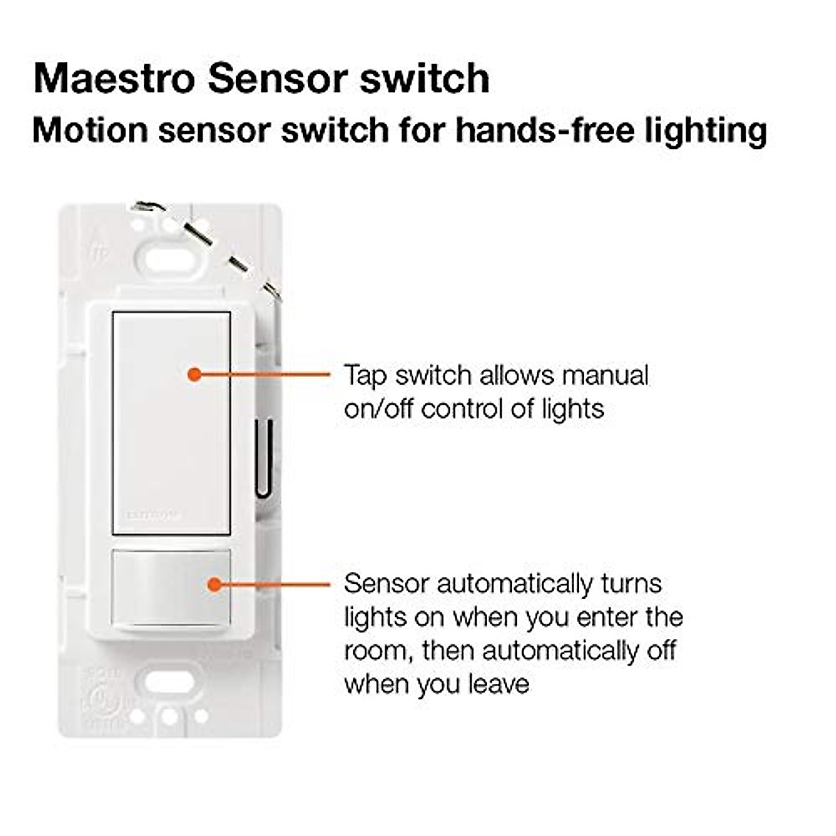 Lutron Maestro Motion Sensor Switch | No Neutral Required, 150W LED, Single Pole | MS-OPS2-WH, White