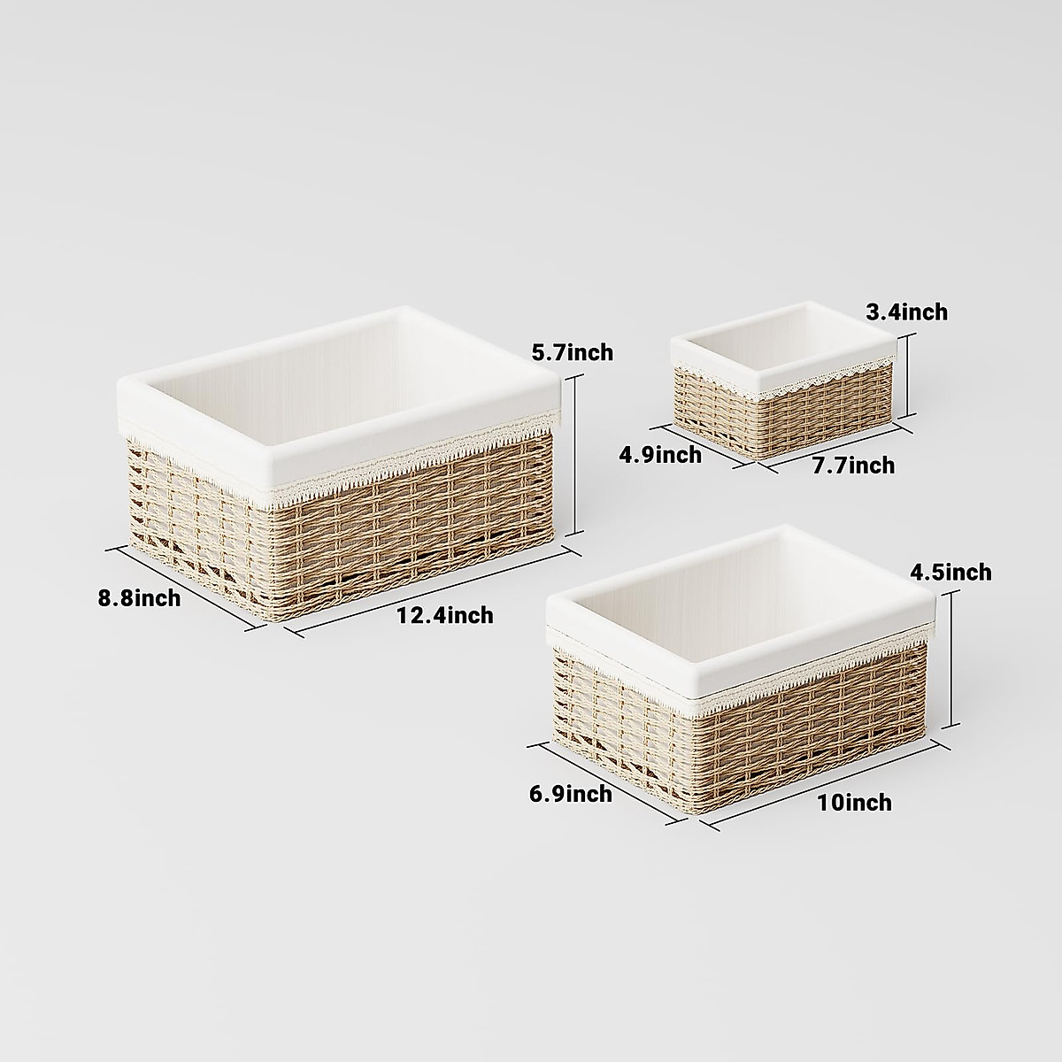 Melovinho 3 Pack Storage Basket, Water Hyacinth Wicker Storage Basket with Built-in Handles, Wicker Baskets for Organizing, Large Storage Baskets for Shelves Wicker Basket with Liner (3)