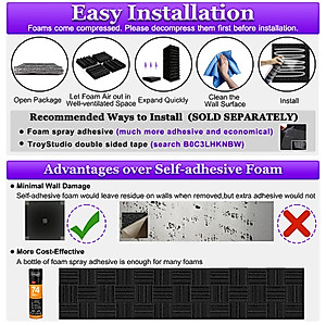 TroyStudio Thick Acoustic Foam Panels, 12 X 12 X 2 Inches 6 Pcs Broadband Sound Absorbing Foam, Dense Soundproof Padding Tile, Recording Studio Foam Absorber, Groove Decorative 3D Wall Ceiling Panel