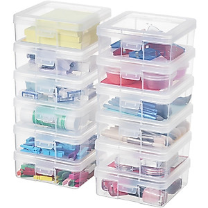 Party Club of America 12 Pack Small Clear Plastic Storage Boxes with Lids, Craft Jewelry Life Item Organizer for Puzzles, Pens, Rings, Needle and Thread, Nail Polish, Remote Controls